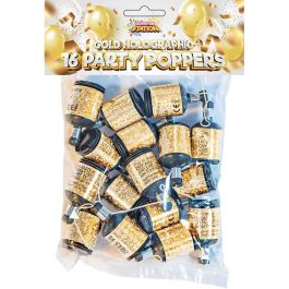 16PK GOLD HOLOGRAPHIC PARTY POPPERS