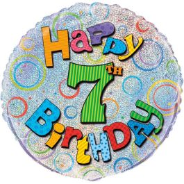 18in AGE 7 BIRTHDAY PRISM ROUND FOIL BALLOON