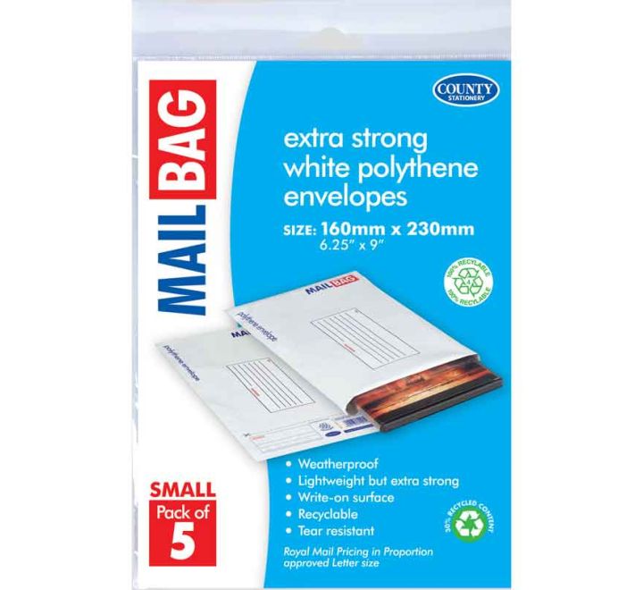 (5) SMALL POLYTHENE MAIL BAGS 10S