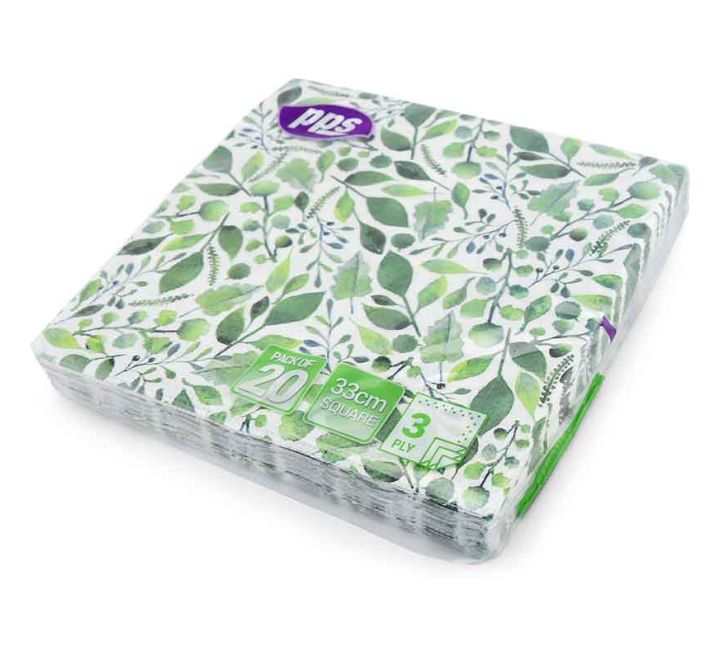 20PK 33cm 3PLY GREEN LEAF NAPKINS