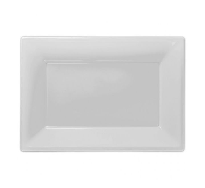 3PK WHITE PLASTIC PLATTERS