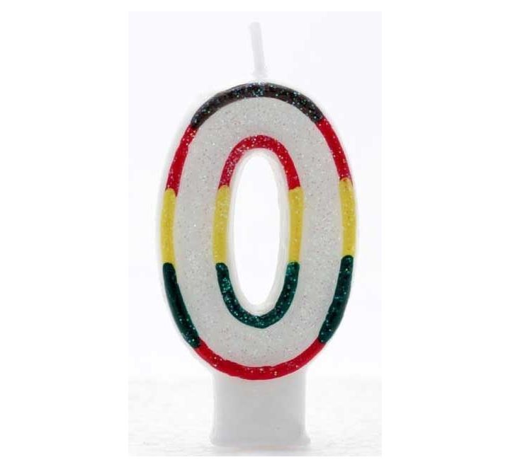 MULTI COLOURED NUMBER 0 CANDLE 6S