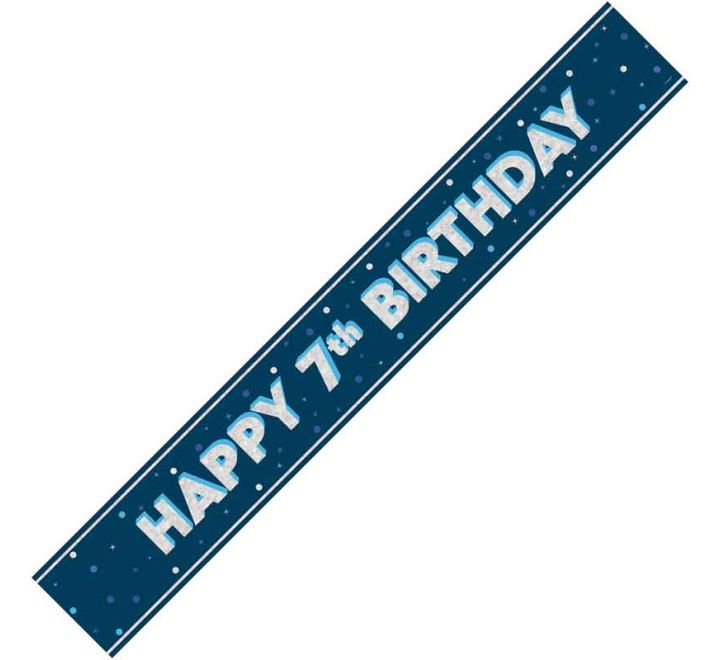 9ft GLITZ BLUE 7TH BIRTHDAY BANNER