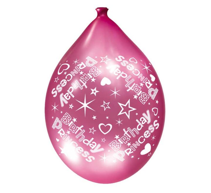 6PK 11in BIRTHDAY PRINCESS LUXURY PRINTED SATIN BALLOONS