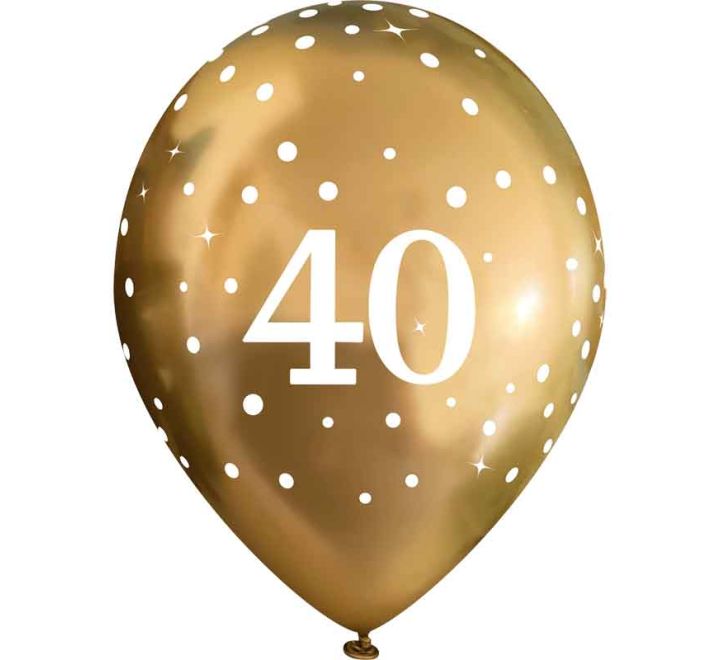 6PK 11in SPARKLING FIZZ GOLD 40TH BALLOONS